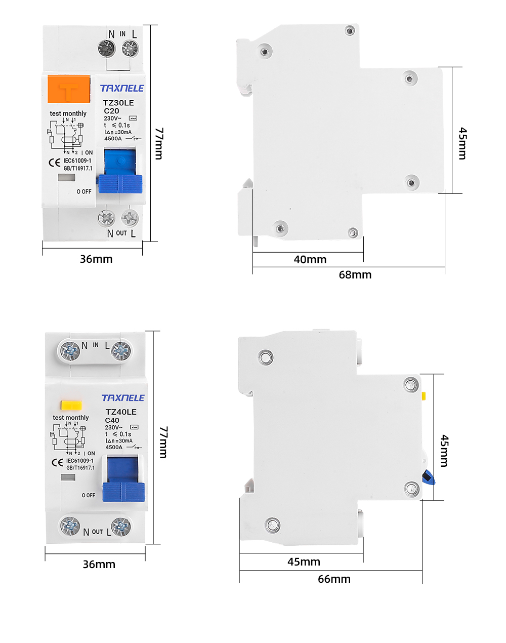 RCBO MCB DPNL Residual Current Circuit Breaker 1P+N DZ30LE DZ40LE EPNL ...