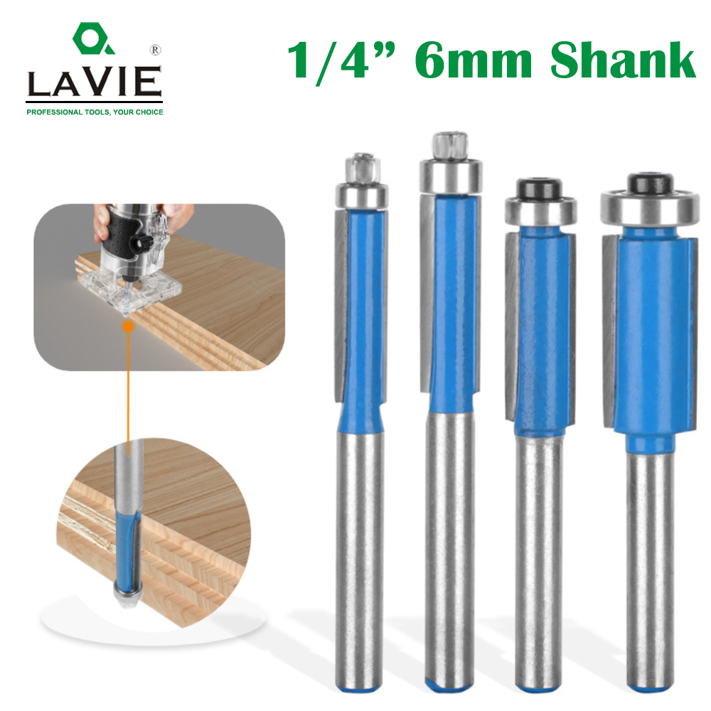 LAVIE 1PC 6.35MM Or1/4" Shank Double Bearing Flush Trim Bit Router Bit ...