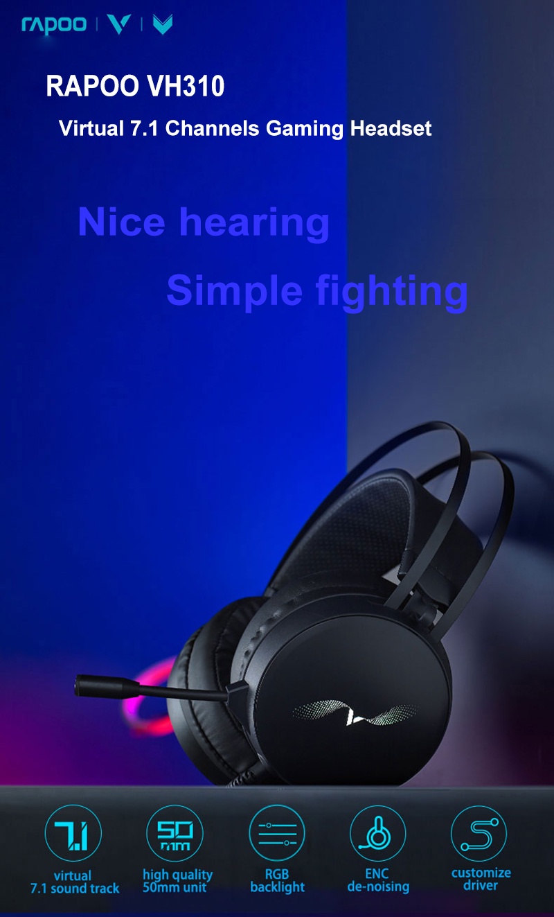 Rapoo VH310 USB 7.1 Virtual Surround Channel Gaming Headset with Microphone Noise Cancellation ...