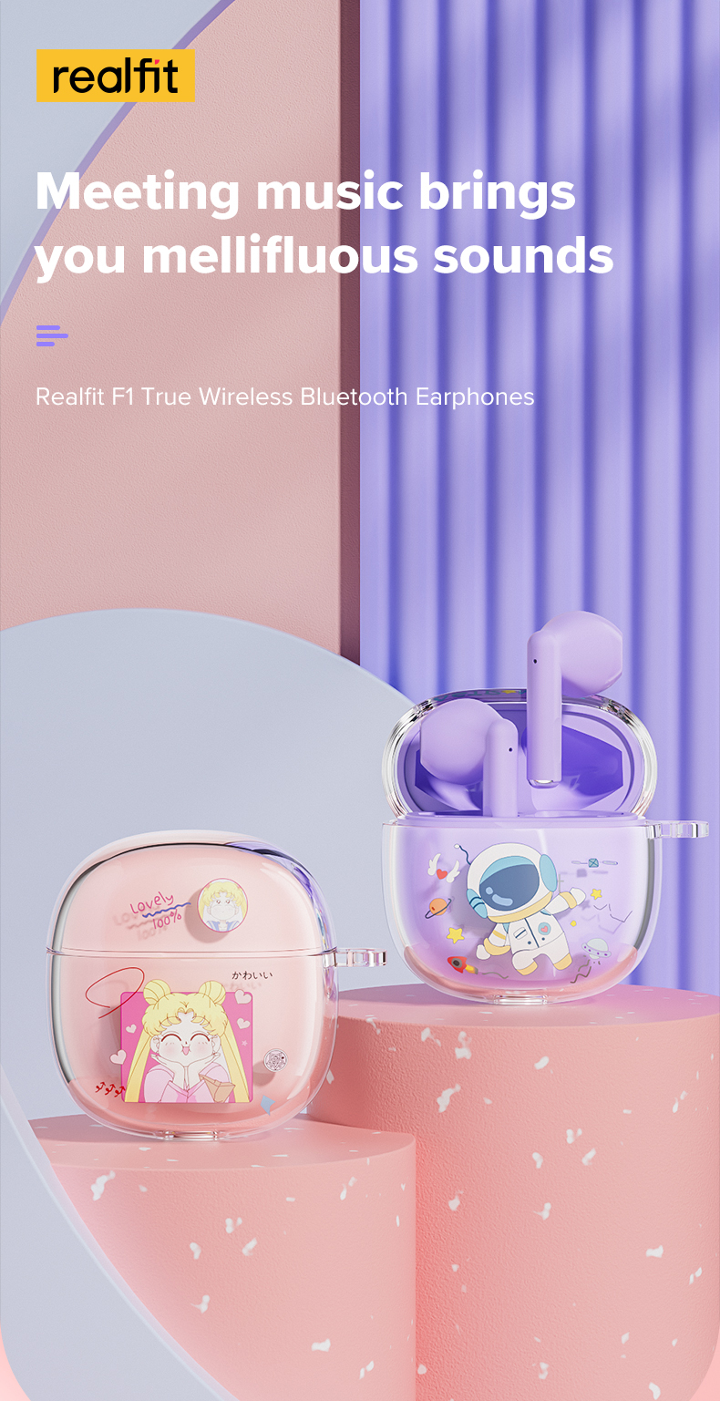 Realfit F1 Bluetooth Earphone with Cute Case Mini Wirless Earbuds with ...