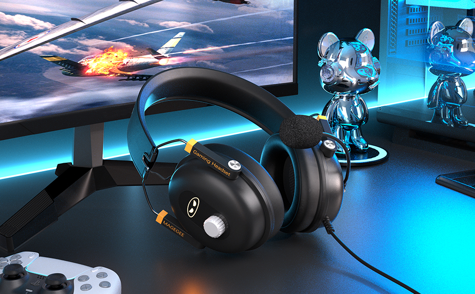 MageGee Gaming Headphones with 360° Microphone LED Wired Headset Noise ...