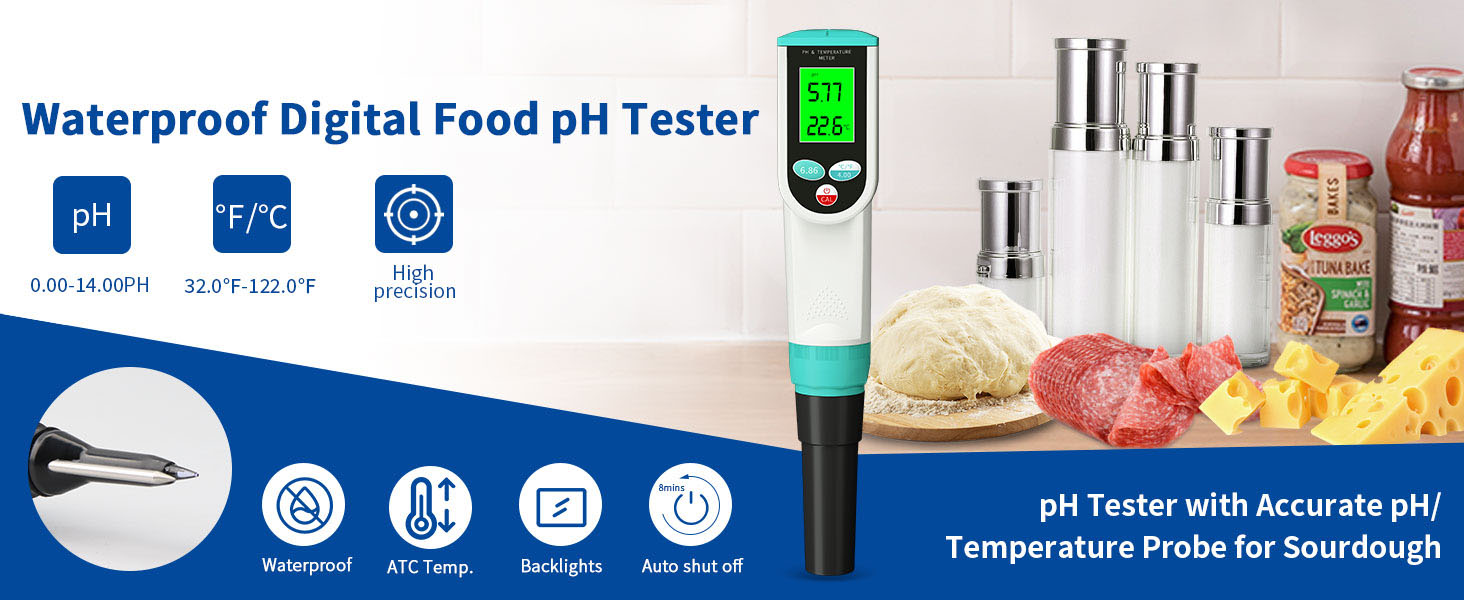 YAGO pH Meter for Food Processing, Waterproof Digital Food pH Meter with High Accuracy pH ...