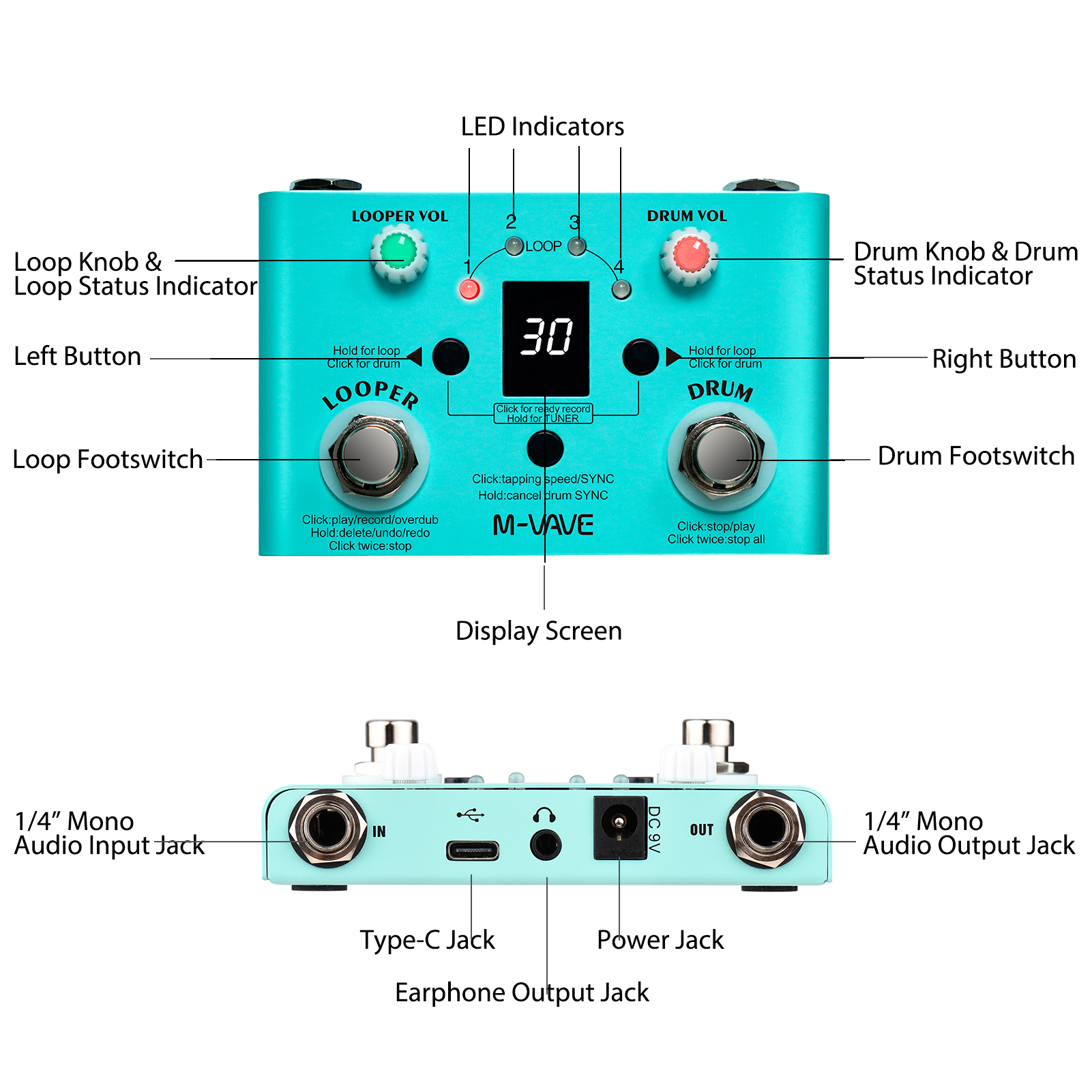 [COD] M-VAVE LOST TEMPO Effect Pedal Drum & Looper Effector Mini 2-in-1 ...