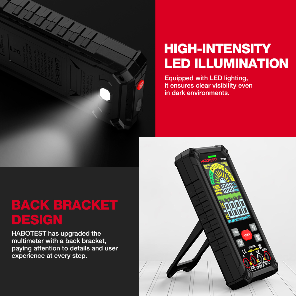 HABOTEST HT129 Digital Multimeter Auto Range True RMS AC DC NCV Voltage ...