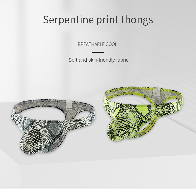 Men Underwear Snakeskin Print Sexy Thongs Elastic G-String Low Waist T ...