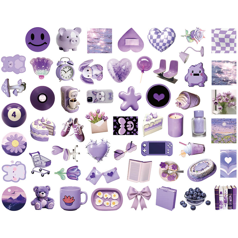 [Large Sticker]56pcs Art INS Style Purple Cartoon Stickers Aesthetics ...