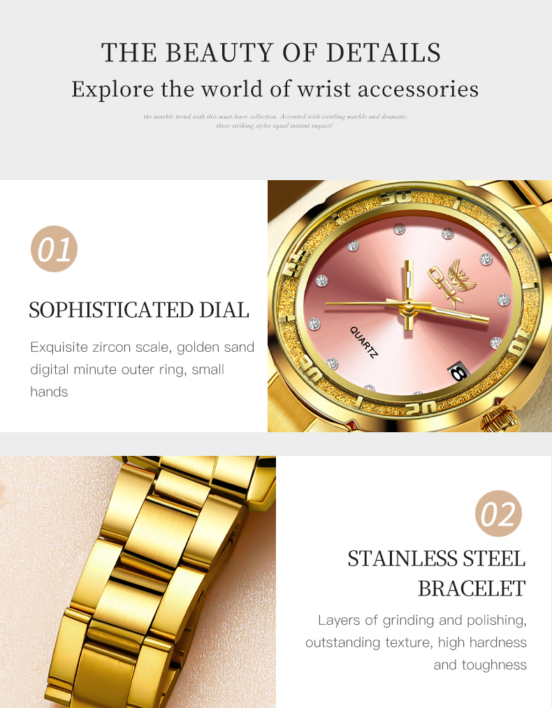 OPK Watch For Woman Waterproof Original Stainless Steel Quartz Pink ...