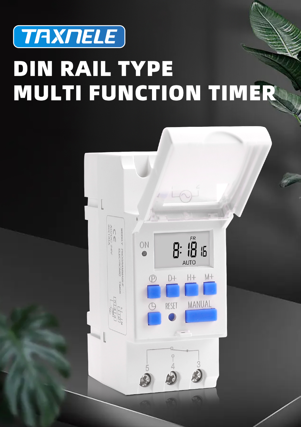 TAXNELE Weekly 7 Days Programmable Digital Timer Switch Control AC 220V 230V 12V 16A Din Rail ...