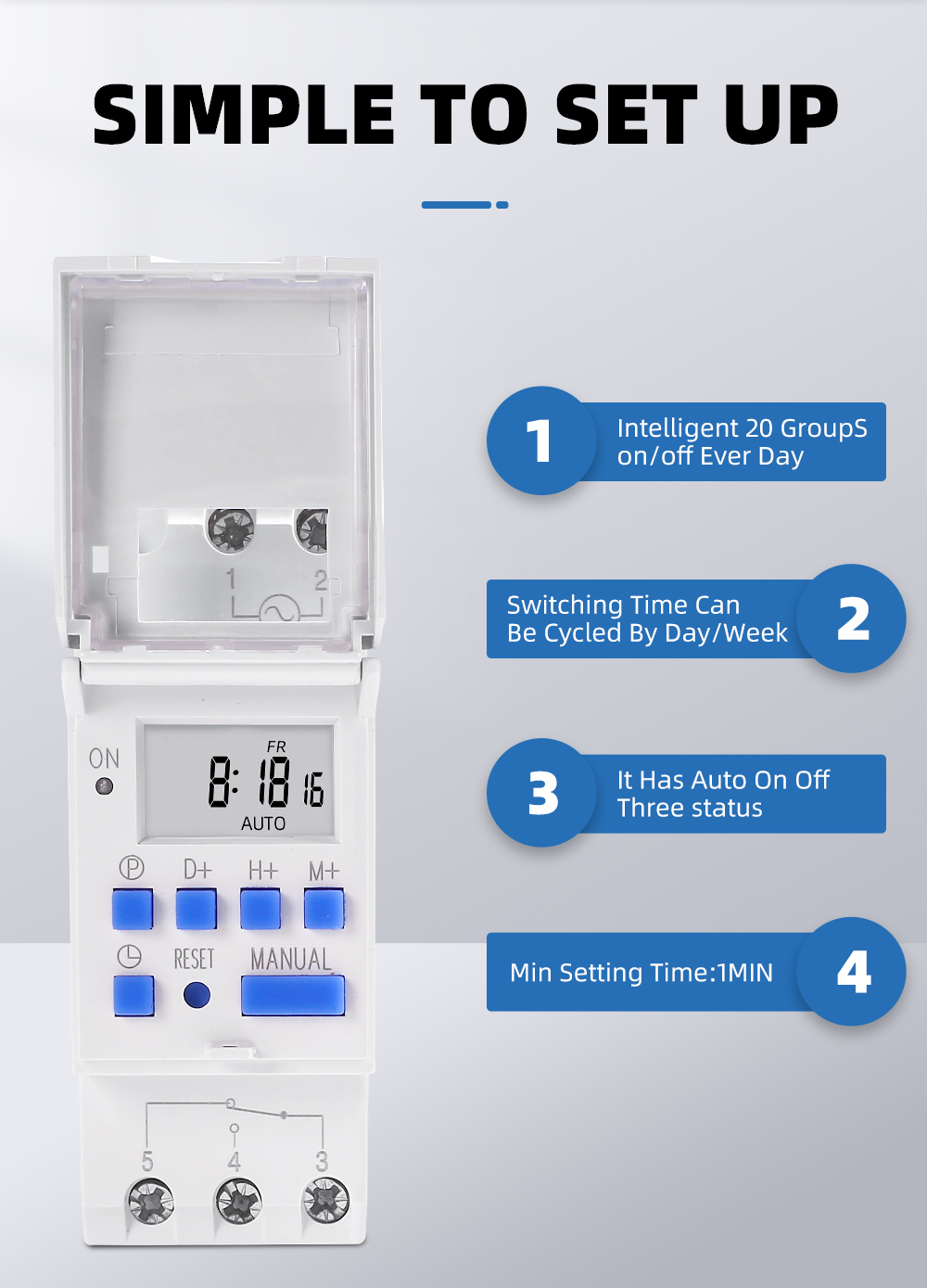 TAXNELE Weekly 7 Days Programmable Digital Timer Switch Control AC 220V 230V 12V 16A Din Rail ...