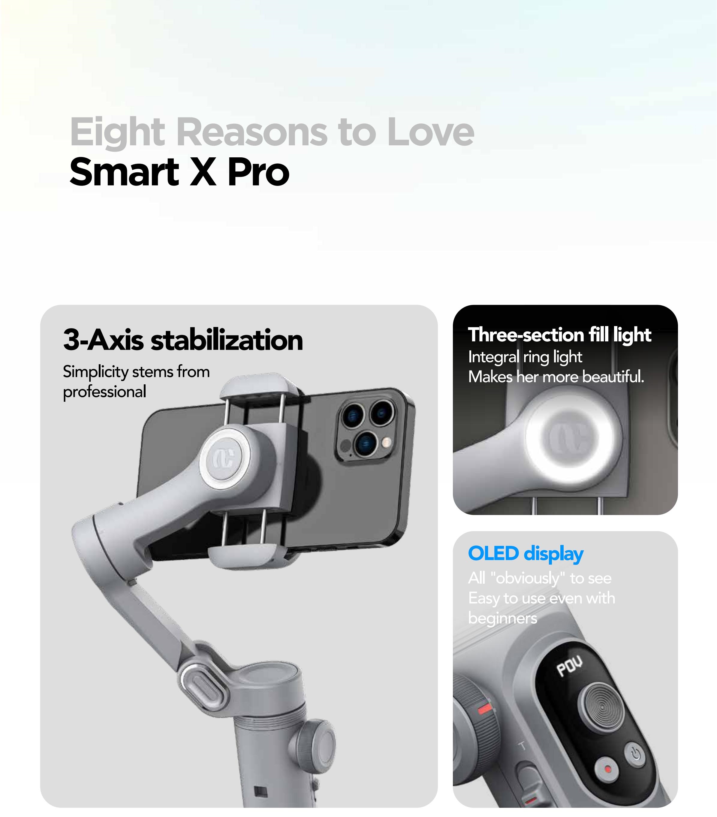 AOCHUAN Smart XPro 3-Axis Foldable Handheld Gimbal Stabilizer With Fill Light Wireless Charging ...