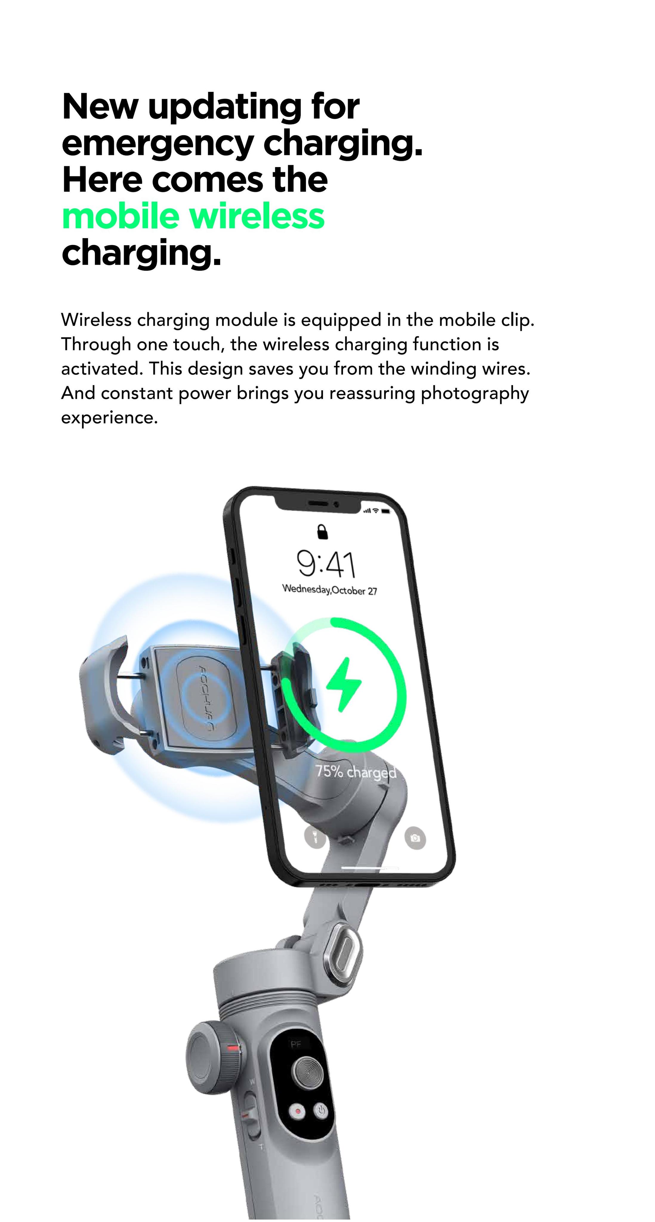 AOCHUAN Smart XPro 3-Axis Foldable Handheld Gimbal Stabilizer With Fill Light Wireless Charging ...