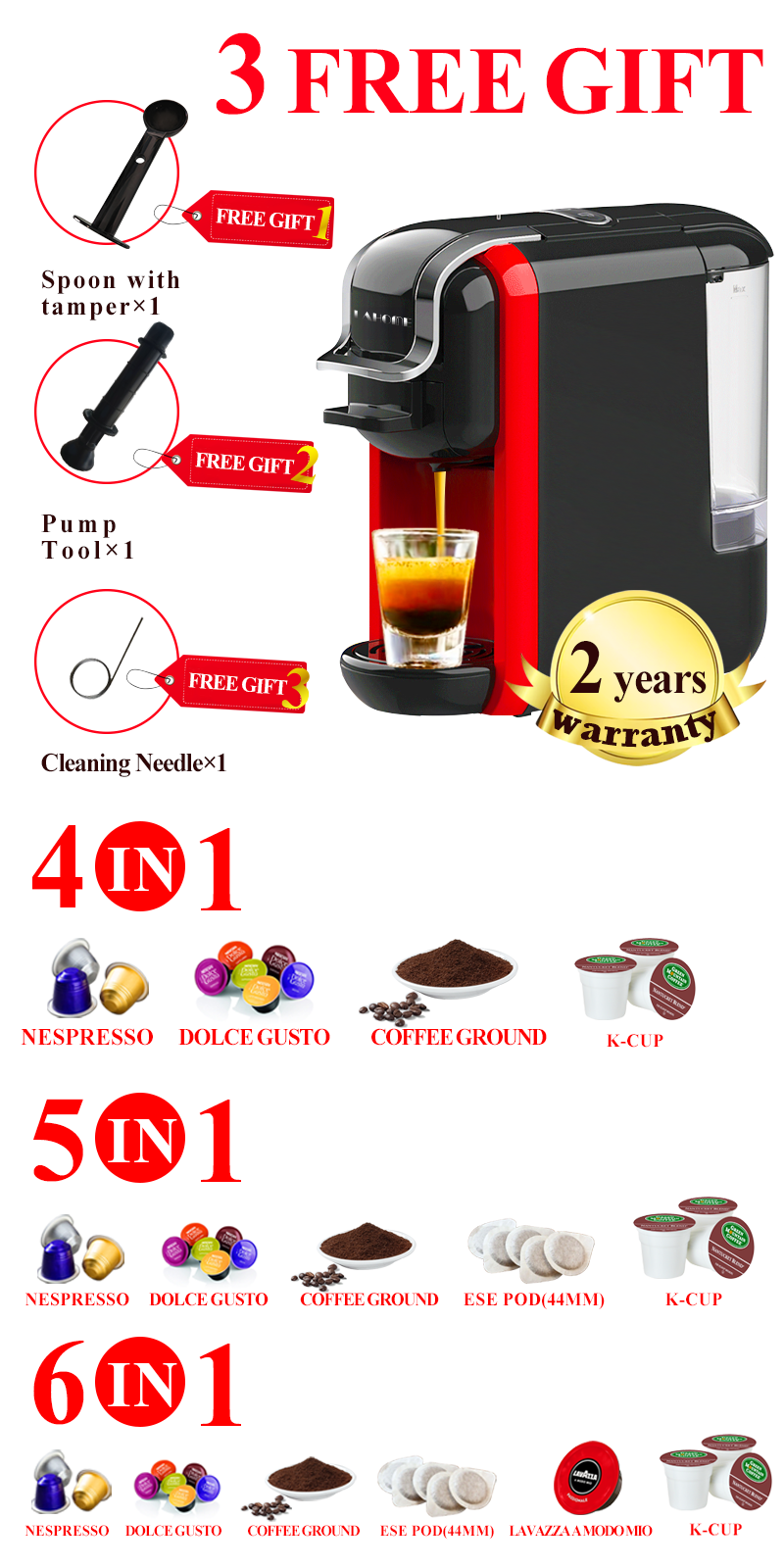 LAhome Smart Capsule Coffee Maker Machine 6 In 1 Espresso Nespresso ...