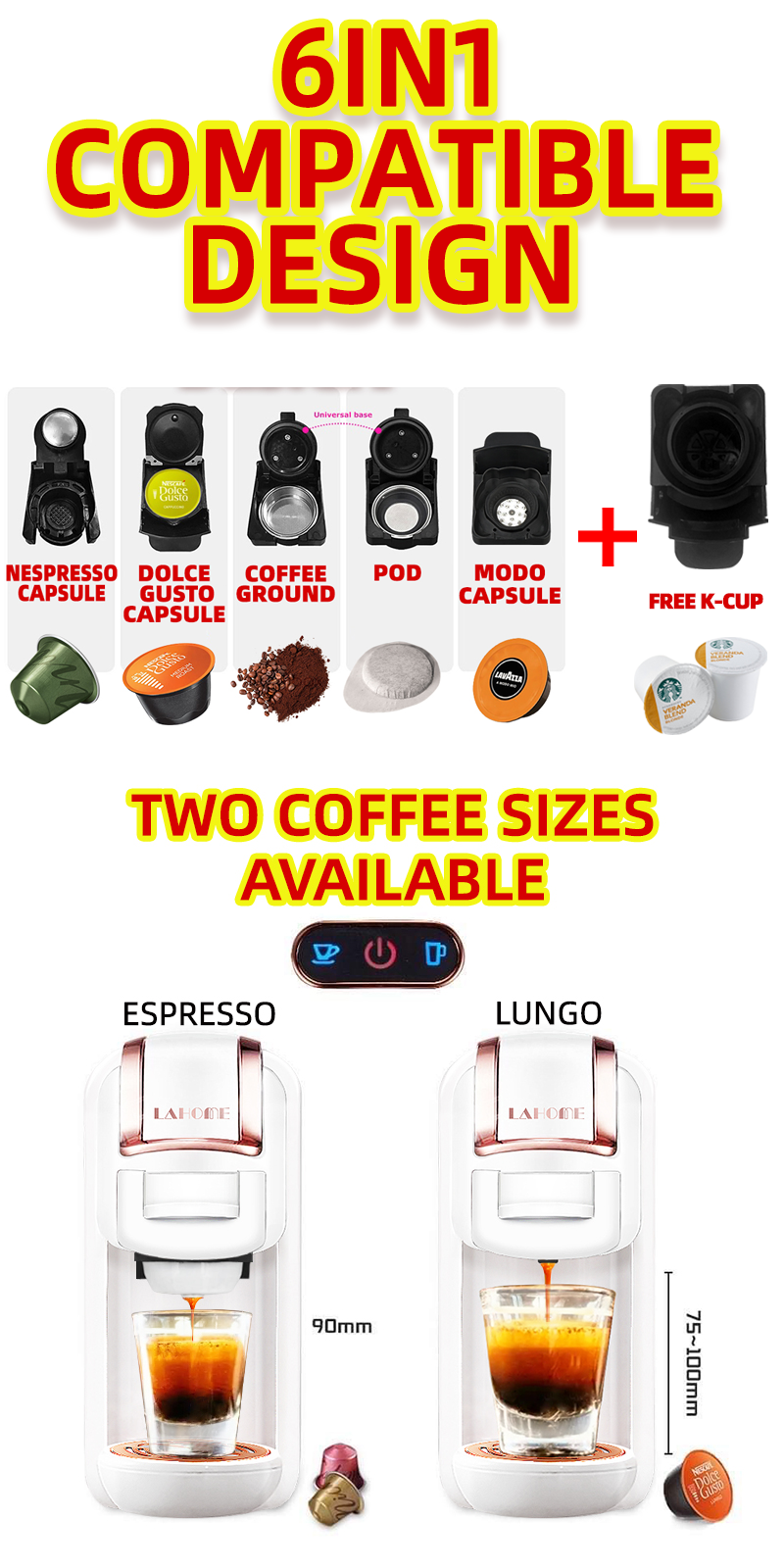 LAhome Smart Capsule Coffee Maker Machine 6 In 1 Espresso Nespresso ...