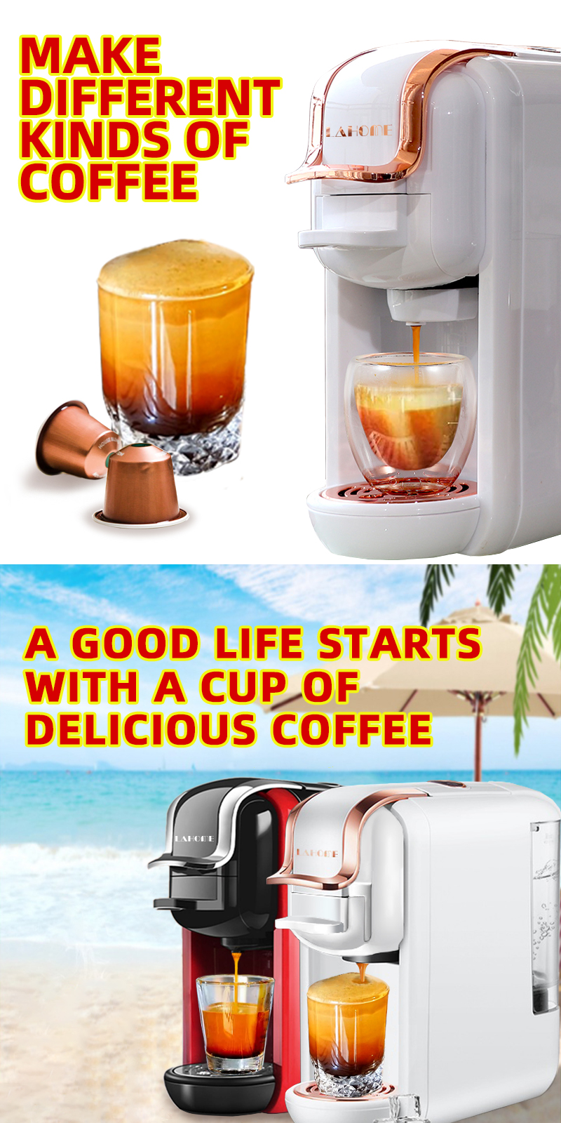 LAhome Smart Capsule Coffee Maker Machine 6 In 1 Espresso Nespresso ...