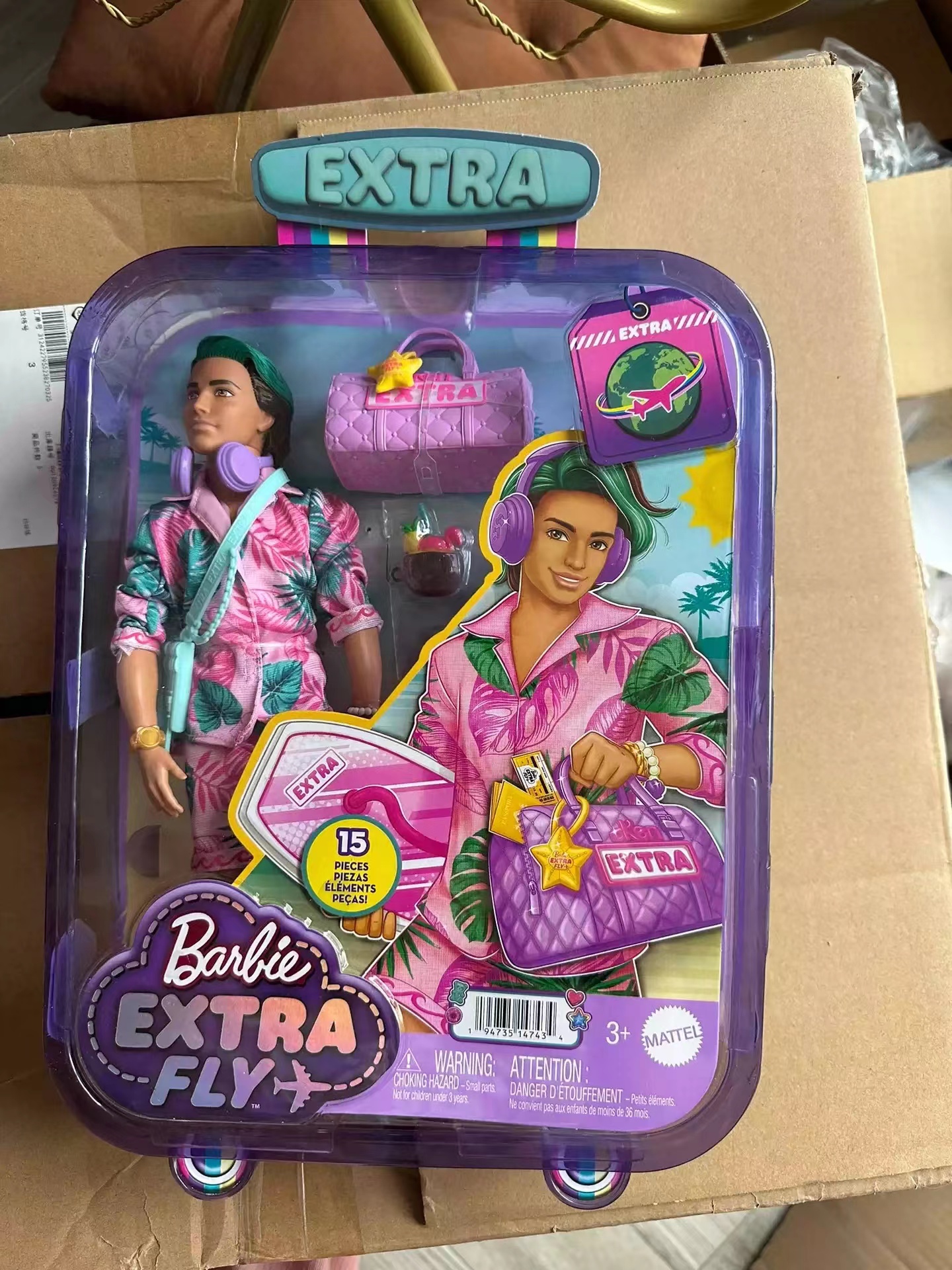 Barbie Extra Fly Ken Doll with Beach-Themed Travel Clothes ...