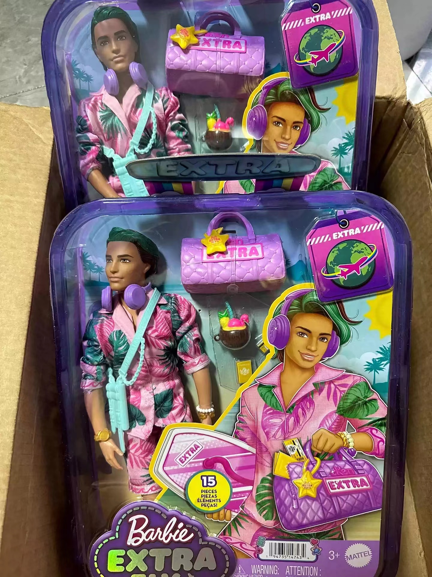 Barbie Extra Fly Ken Doll with Beach-Themed Travel Clothes ...