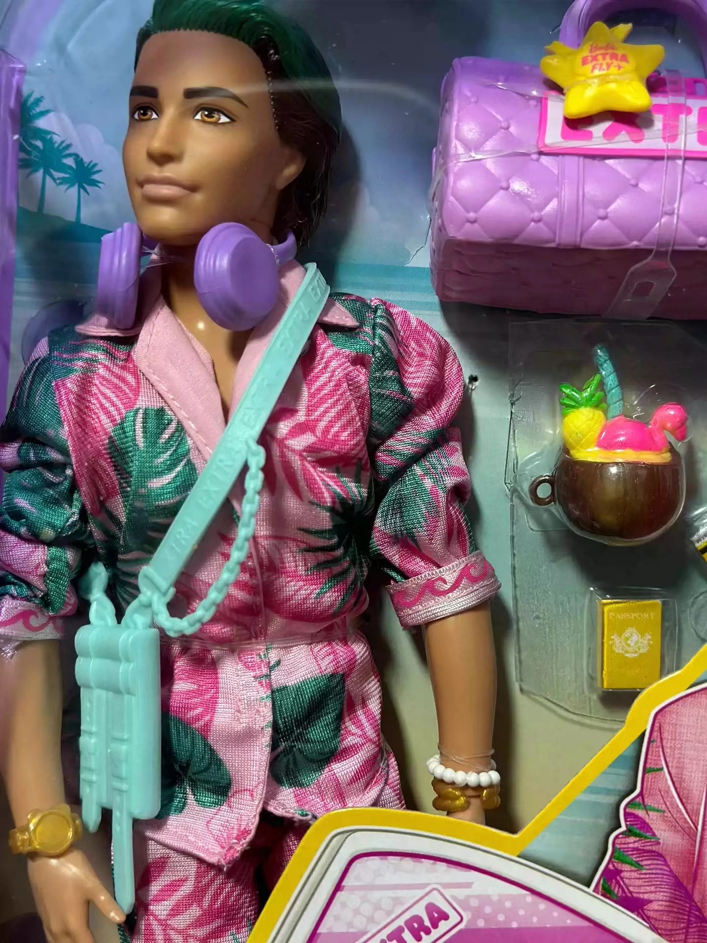 Barbie Extra Fly Ken Doll with Beach-Themed Travel Clothes ...