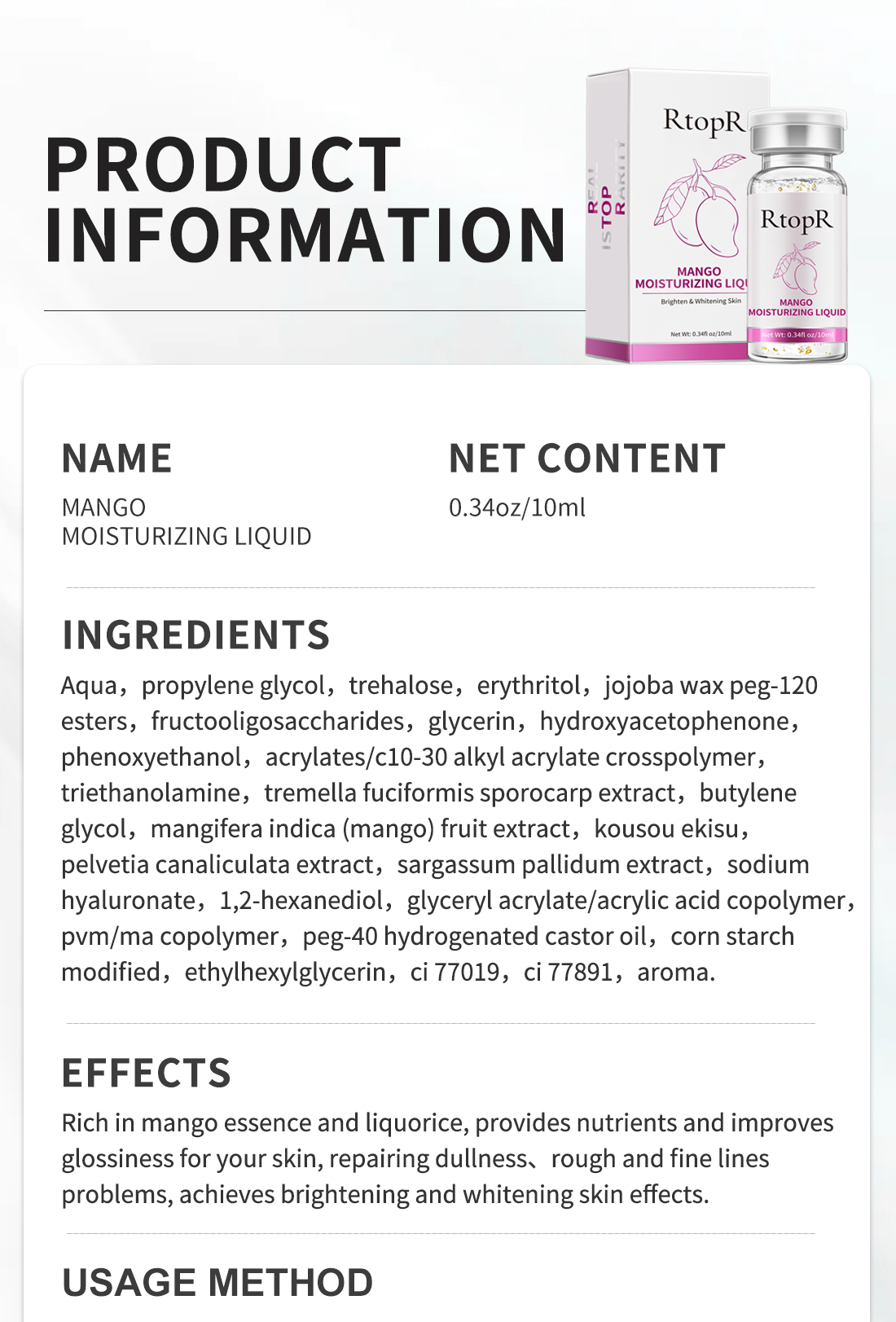 RtopR Mango Bright Moisturizing Liquid Face Care Anti Winkles ...