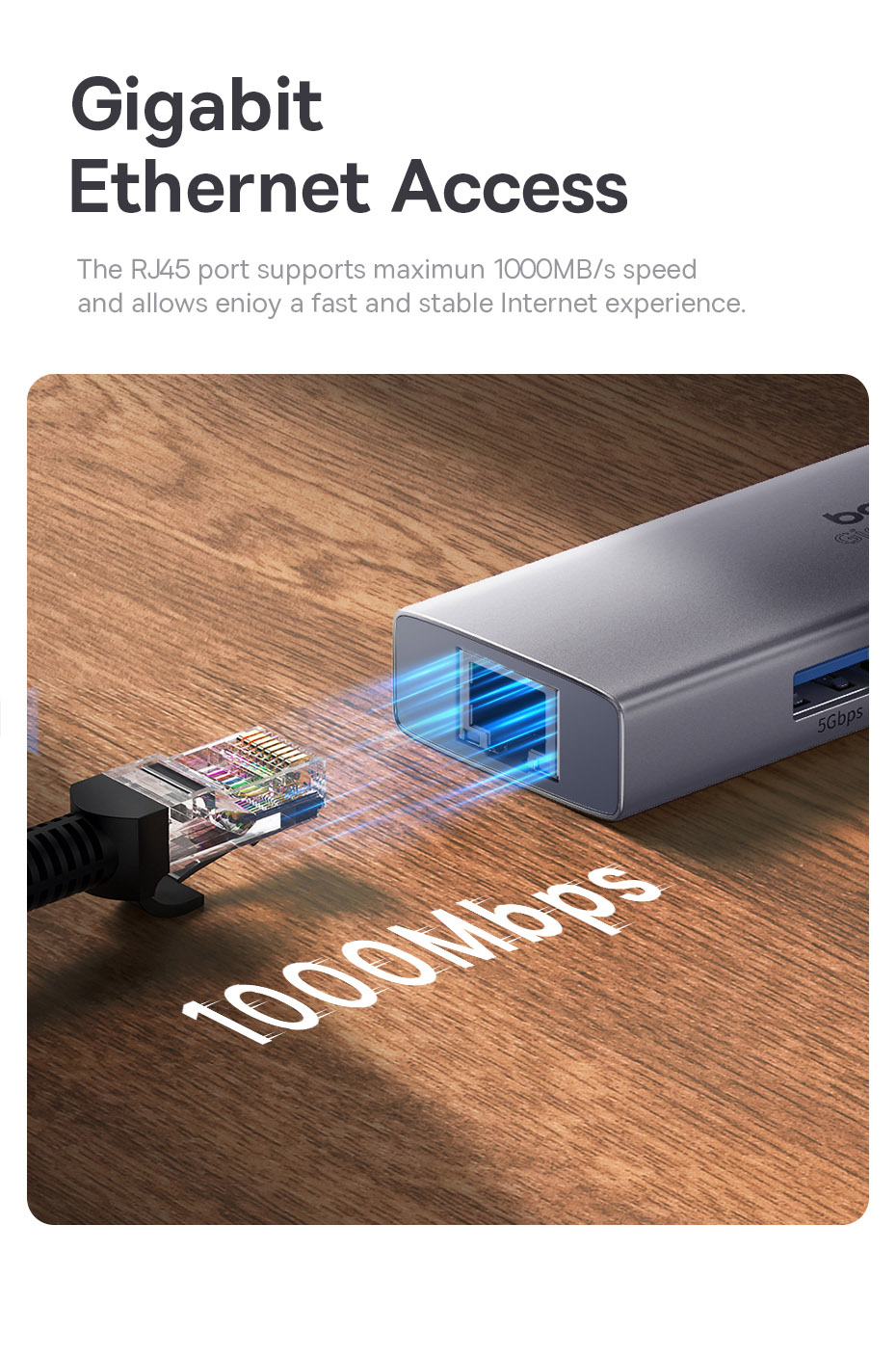 Baseus 4 in 1 USB Hub with1000Mbps Ethernet Port USB Splitter USB ...
