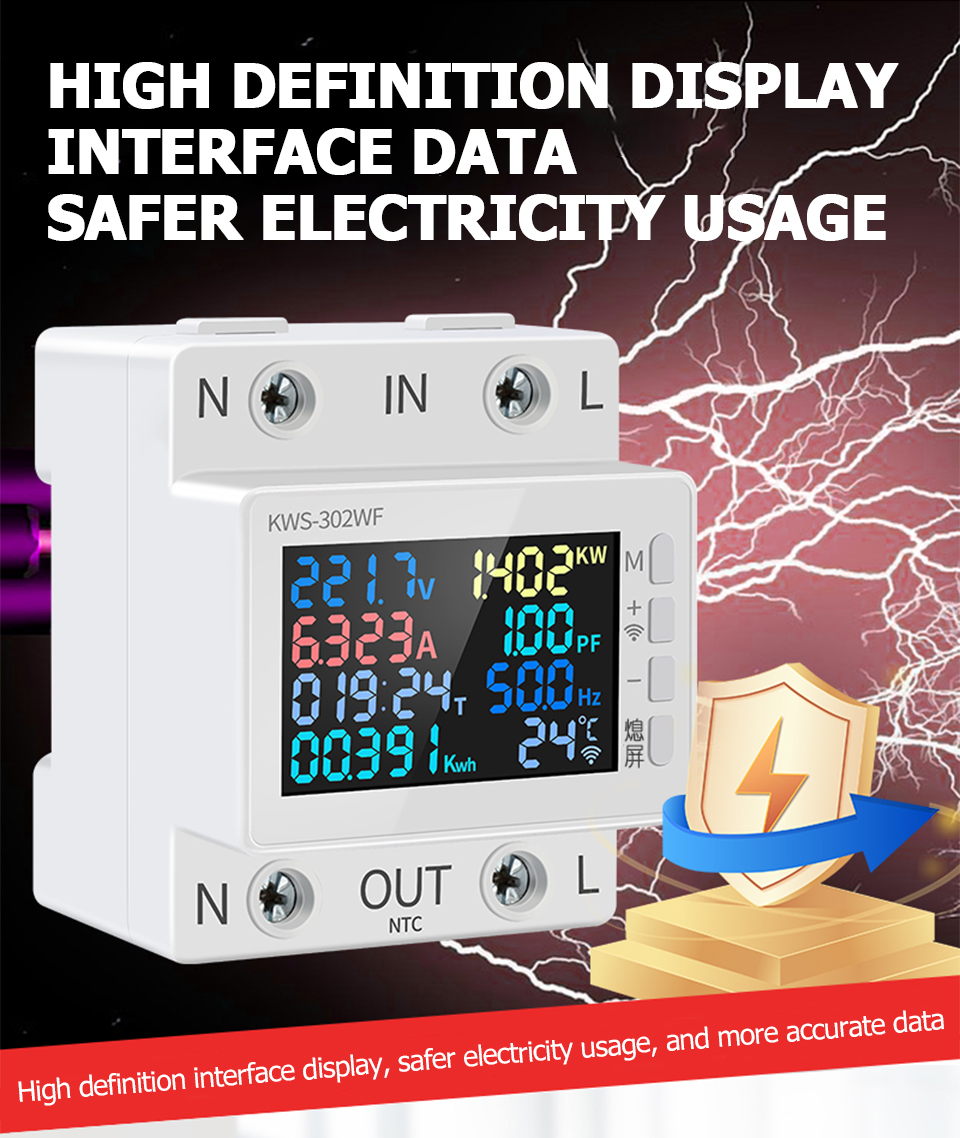 8 In1 Din Rail With Wifi Electricity Digital Power Energy Meter Watt ...