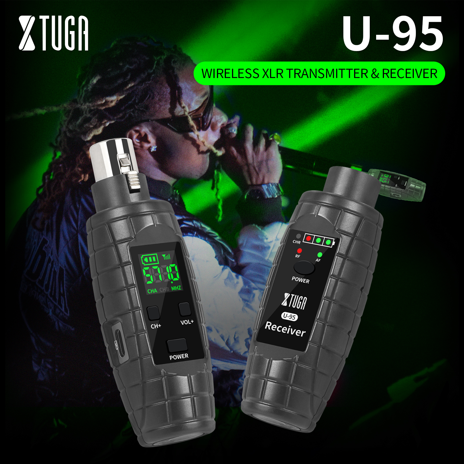 XTUGA U95 Wireless XLR Transmitter and Receiver UHF Wireless Guitar ...