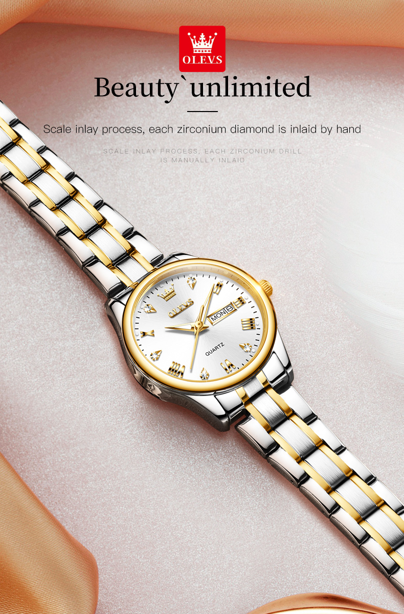 OLEVS Watch For Woman Waterproof Original Quartz Stainless Steel Relo ...