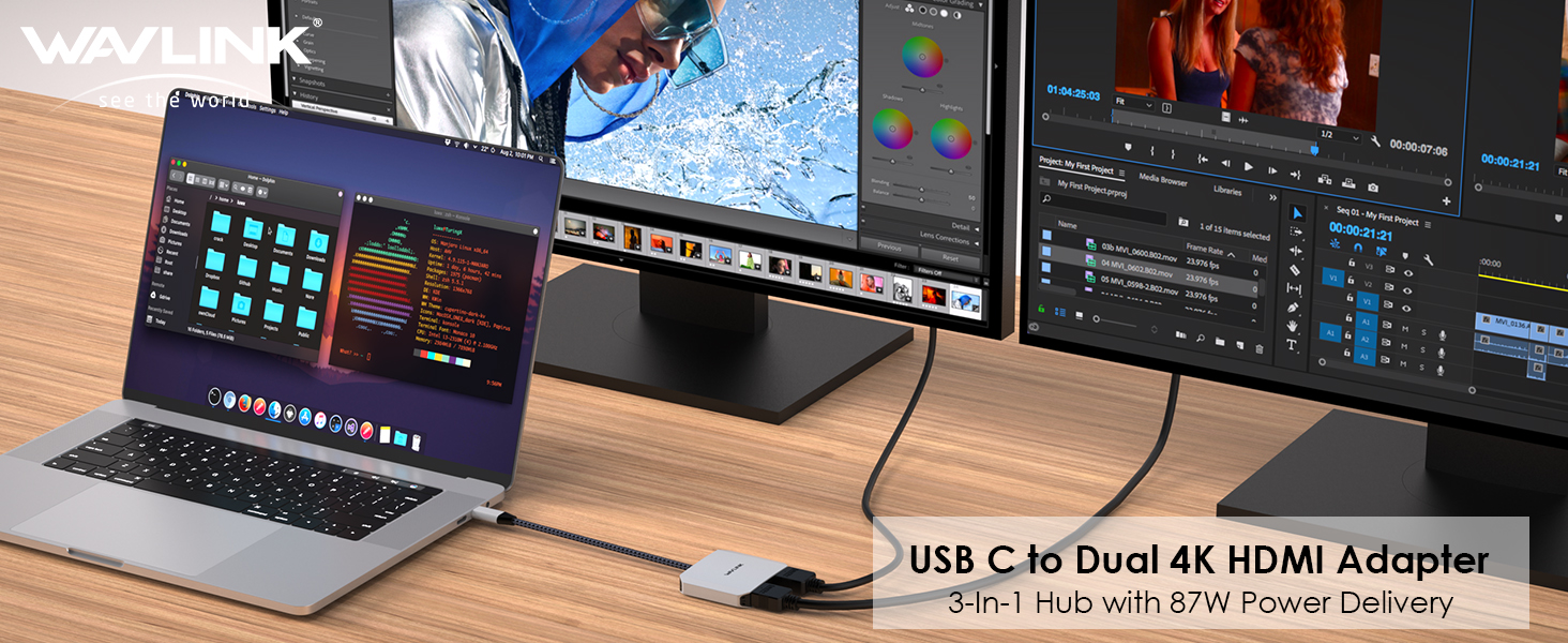 Wavlink USB-C To 4k Dual HDMI Mst Adapter Thunderbolt 3 Plug & Play Compatible For Laptop ...