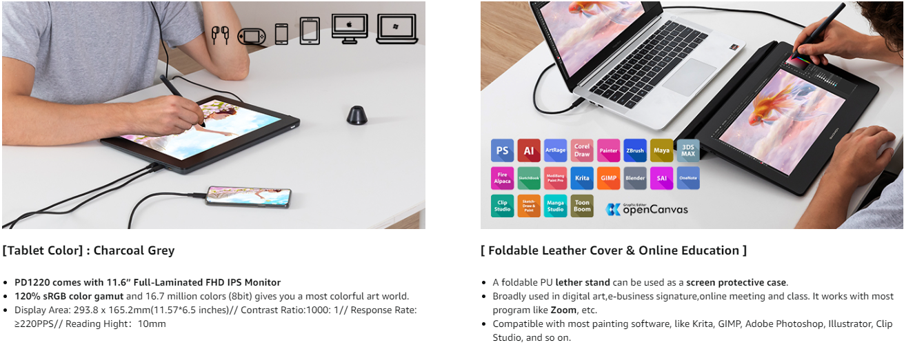 GAOMON PD1220 12 Inches 86% NTSC Full-Laminated Screen Drawing Monitor ...