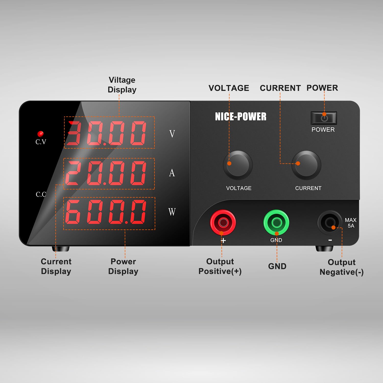 NICE-POWER DC Power Supply Variable, 30V 20A 600W High Power Bench ...