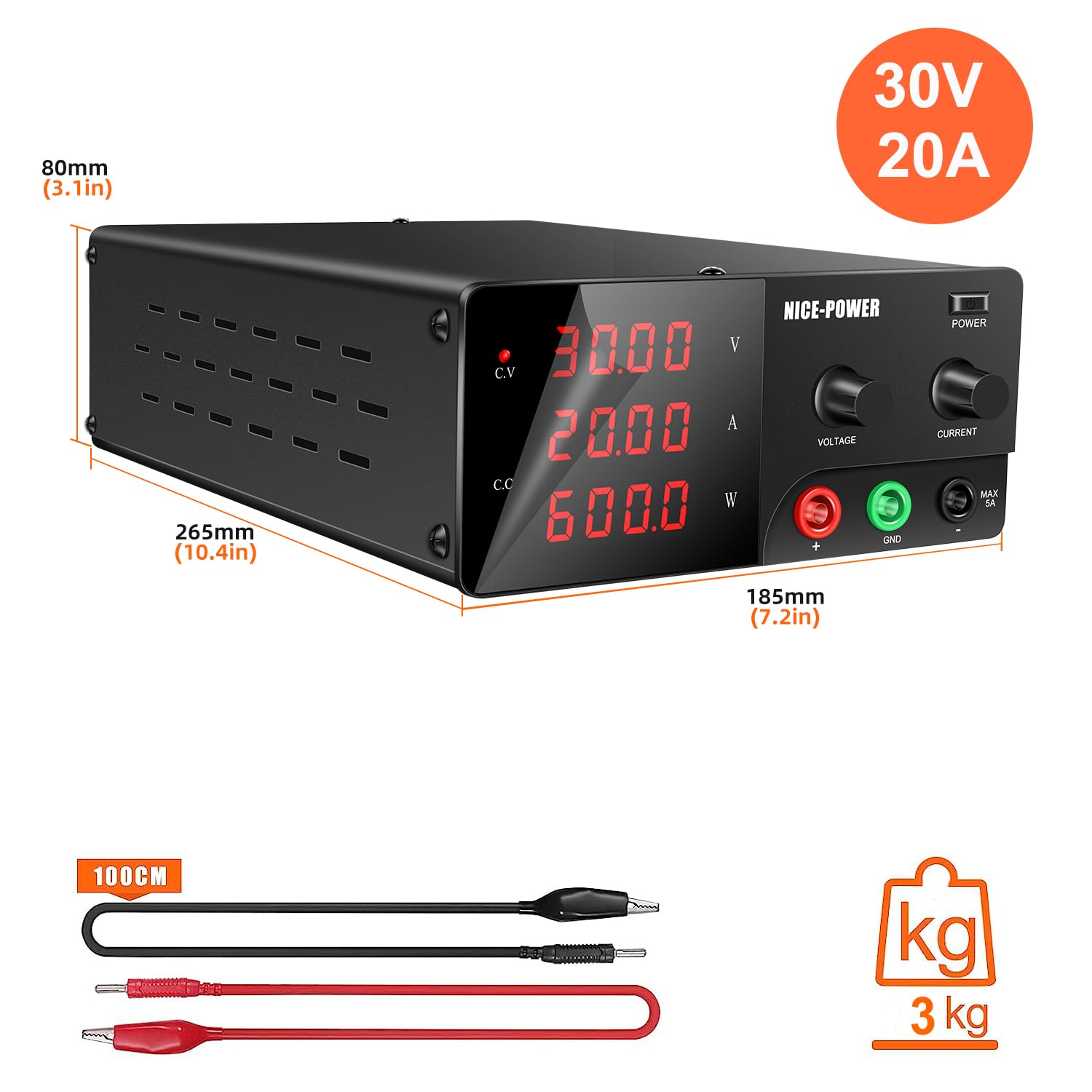 NICE-POWER DC Power Supply Variable, 30V 20A 600W High Power Bench ...