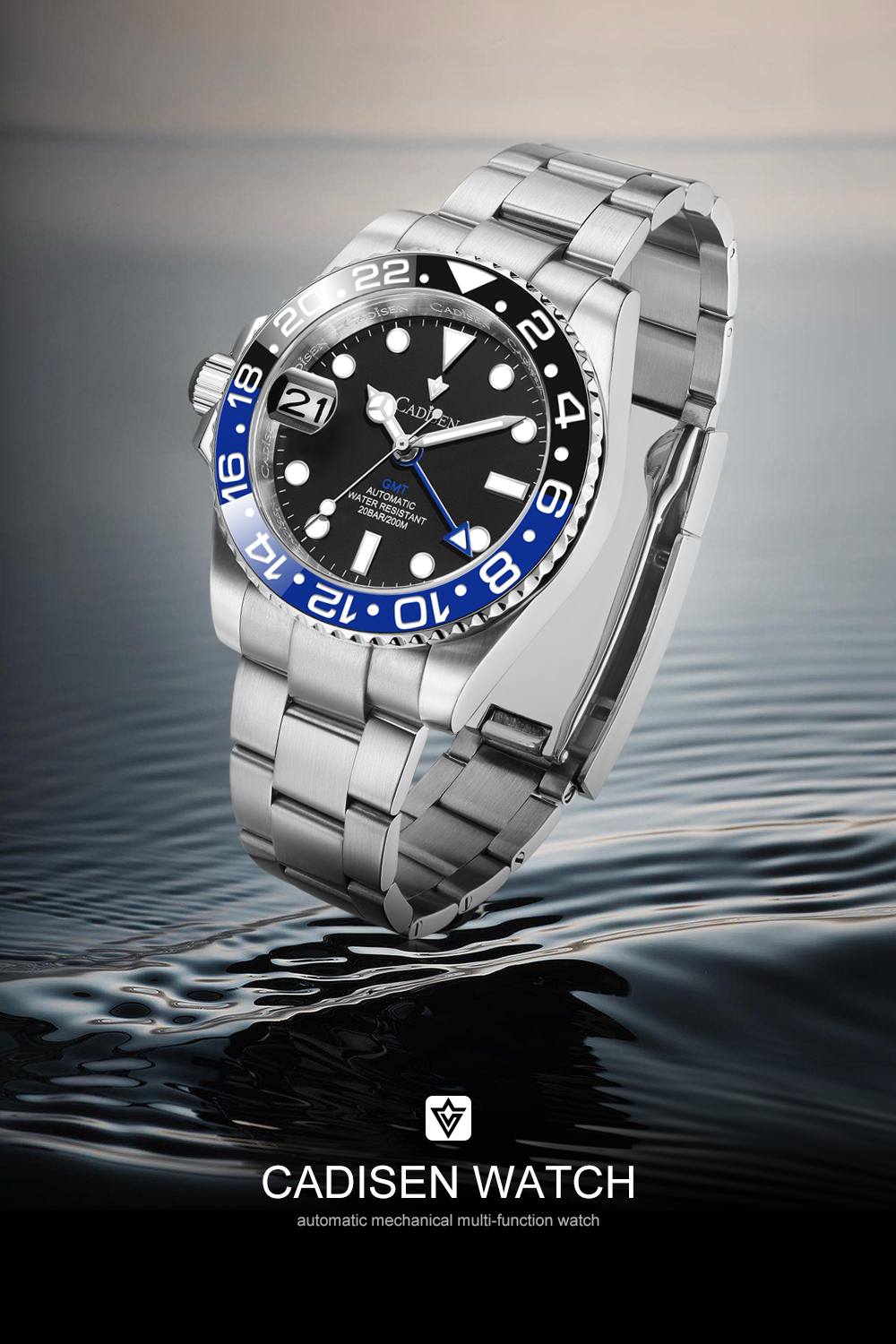 CADISEN Original Watch Man Japan NH34A Mechanical GMT 200M Waterproof Ceramic Bezel AR Sapphire ...