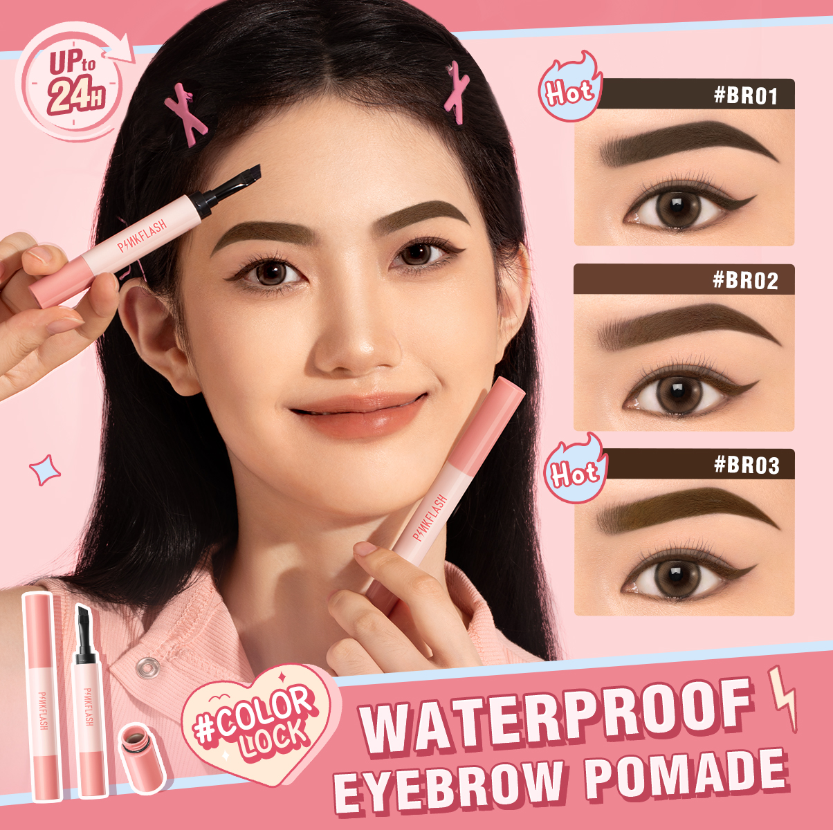 Pinkflash Waterproof Eyebrow Pomade Cream High Pigment Smudge-Proof ...