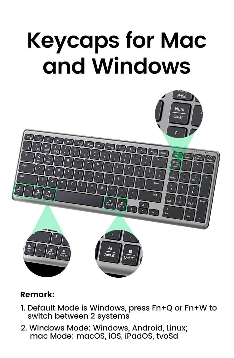 UGREEN Wireless Keyboard Bluetooth 5.0 & 2.4G Keyboard 99 Keys ...