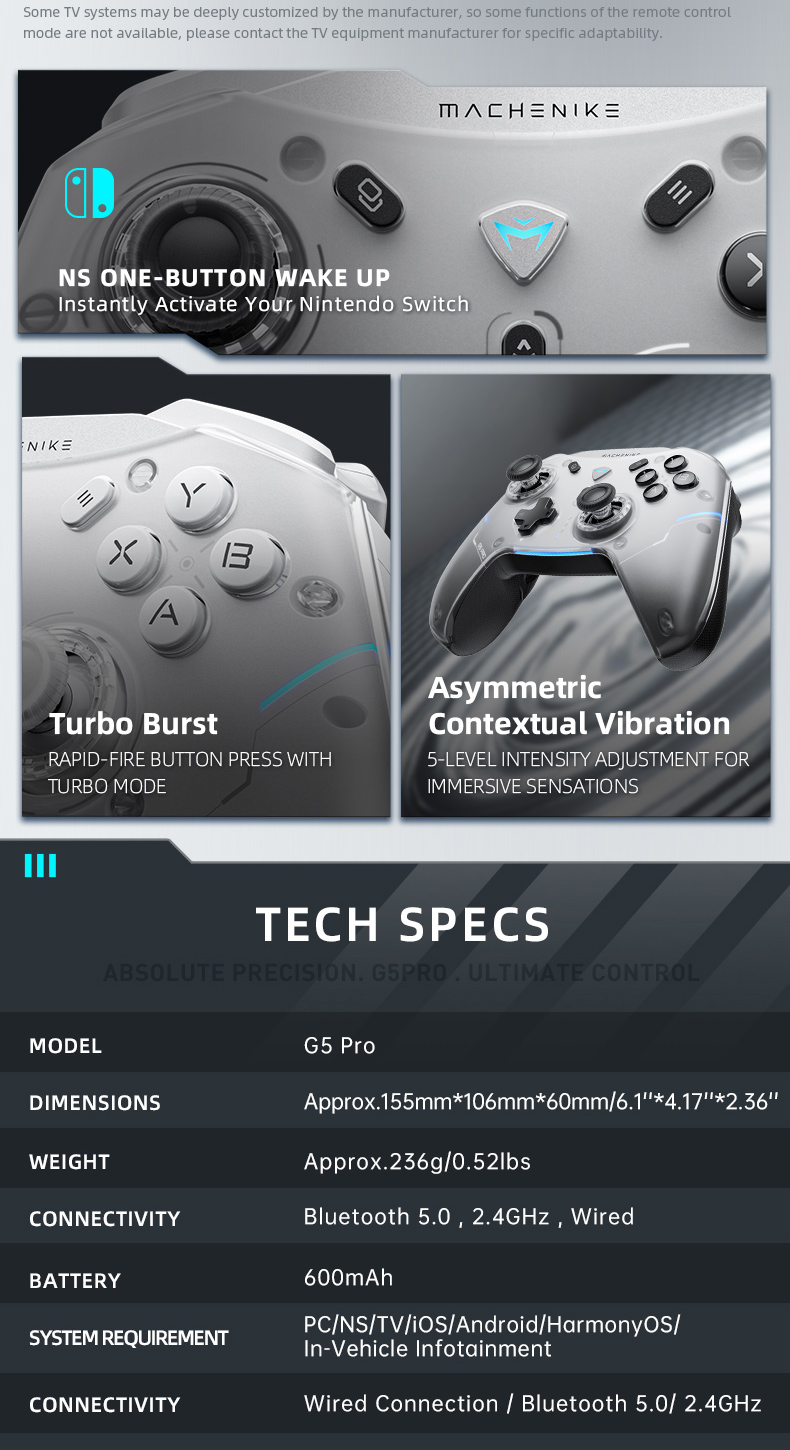 Machenike G5 Pro Tri-mode Gaming Controller | Bluetooth 5.0, 2. 4GHz ...