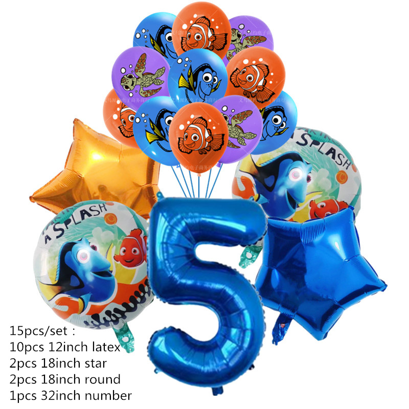15pcs Finding Nemo Foil Latex Balloon Kid Birthday Number Ballon Party ...