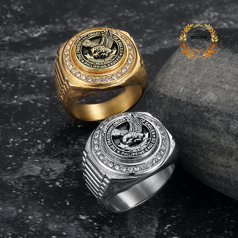 High Quality Pure Stainless Steel Round Diamond Eagle Ring The ...