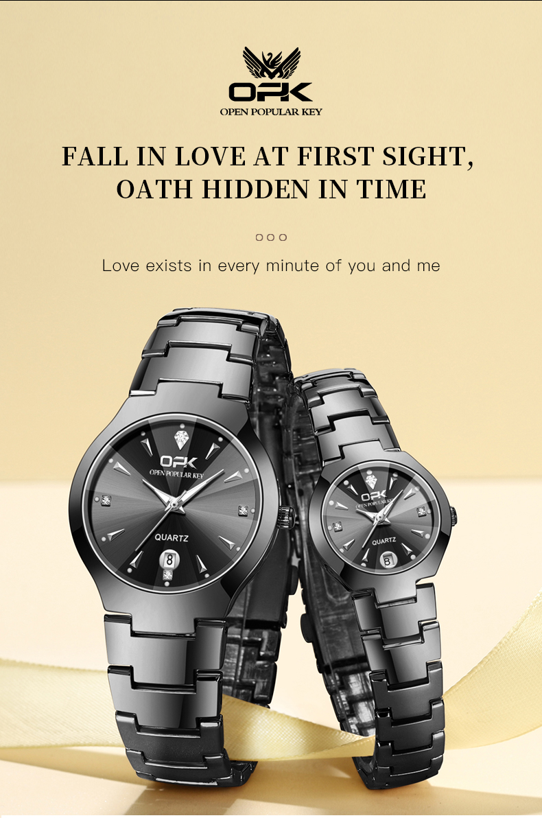 OPK Couple Watch Waterproof Original Stainless Steel Luminous Black ...