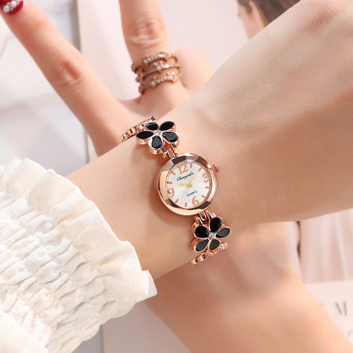 Relo For Woman Elegant White Flower Bracelet Watch For Women Fashion ...