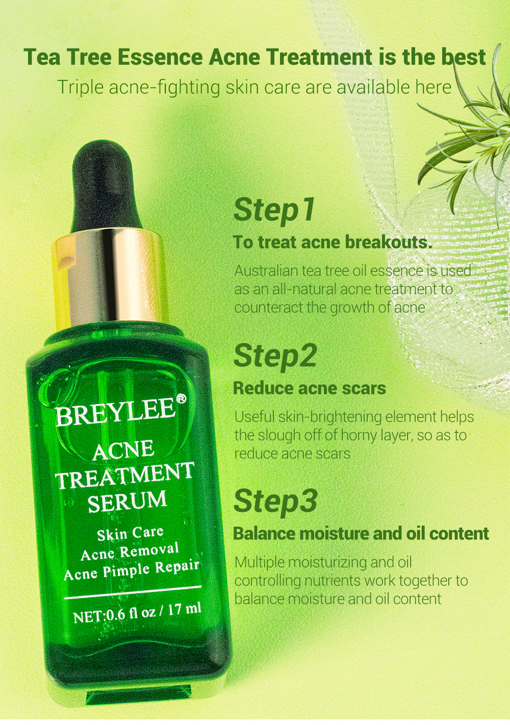 BREYLEE Acne Treatment Serum Facial Essence Anti Acne Cream Skin Care Whitening Pimple Remover ...