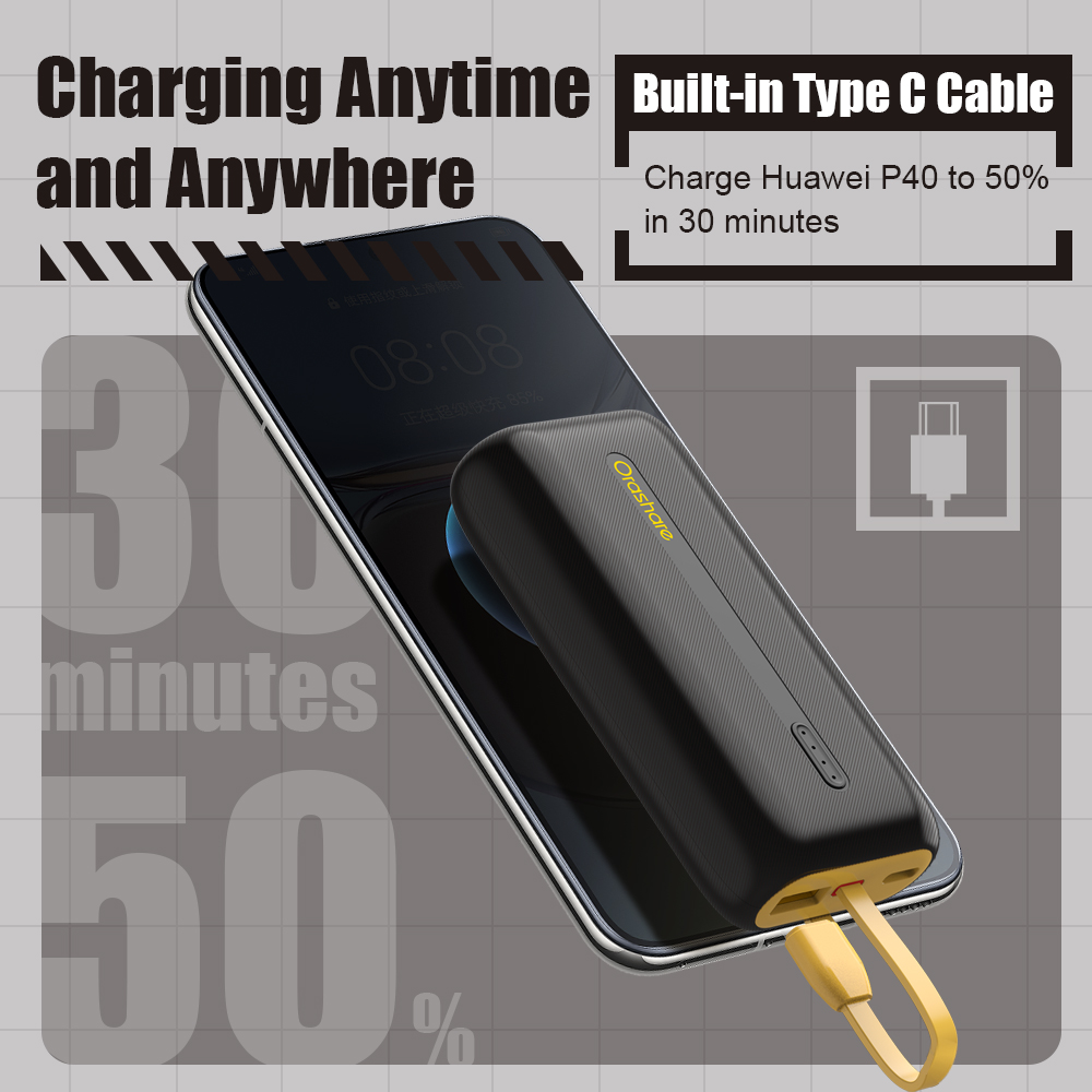 Orashare O10m 10000mAh Power Bank Built in Cable 22.5W Super Fast ...