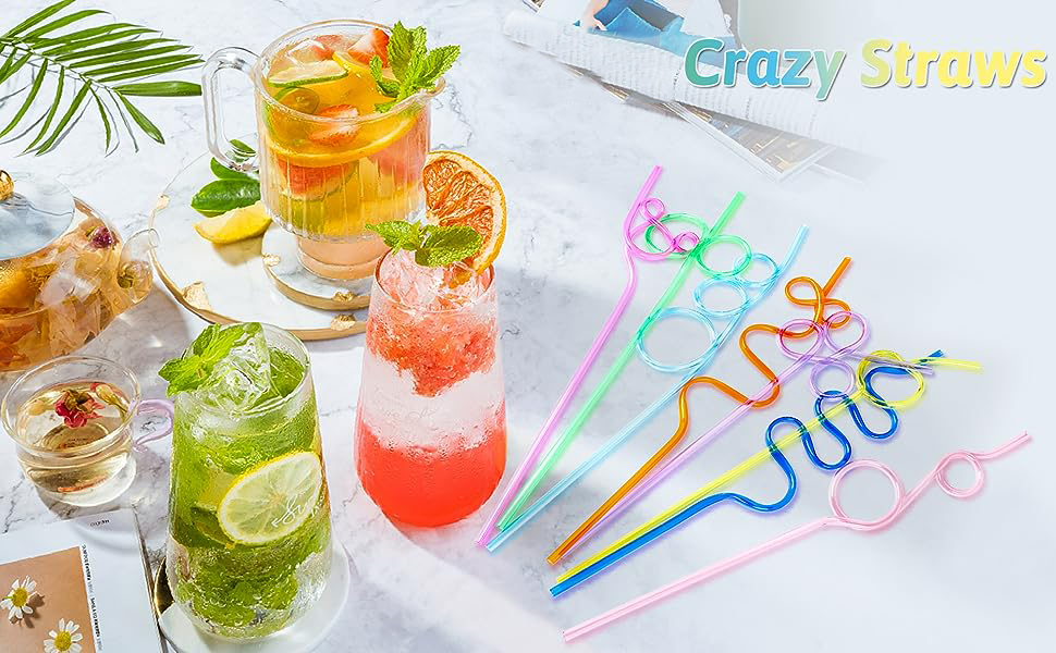 12/24 Pcs Crazy Straws for Kids &Adults,Reusable Plastic Loop Curly ...