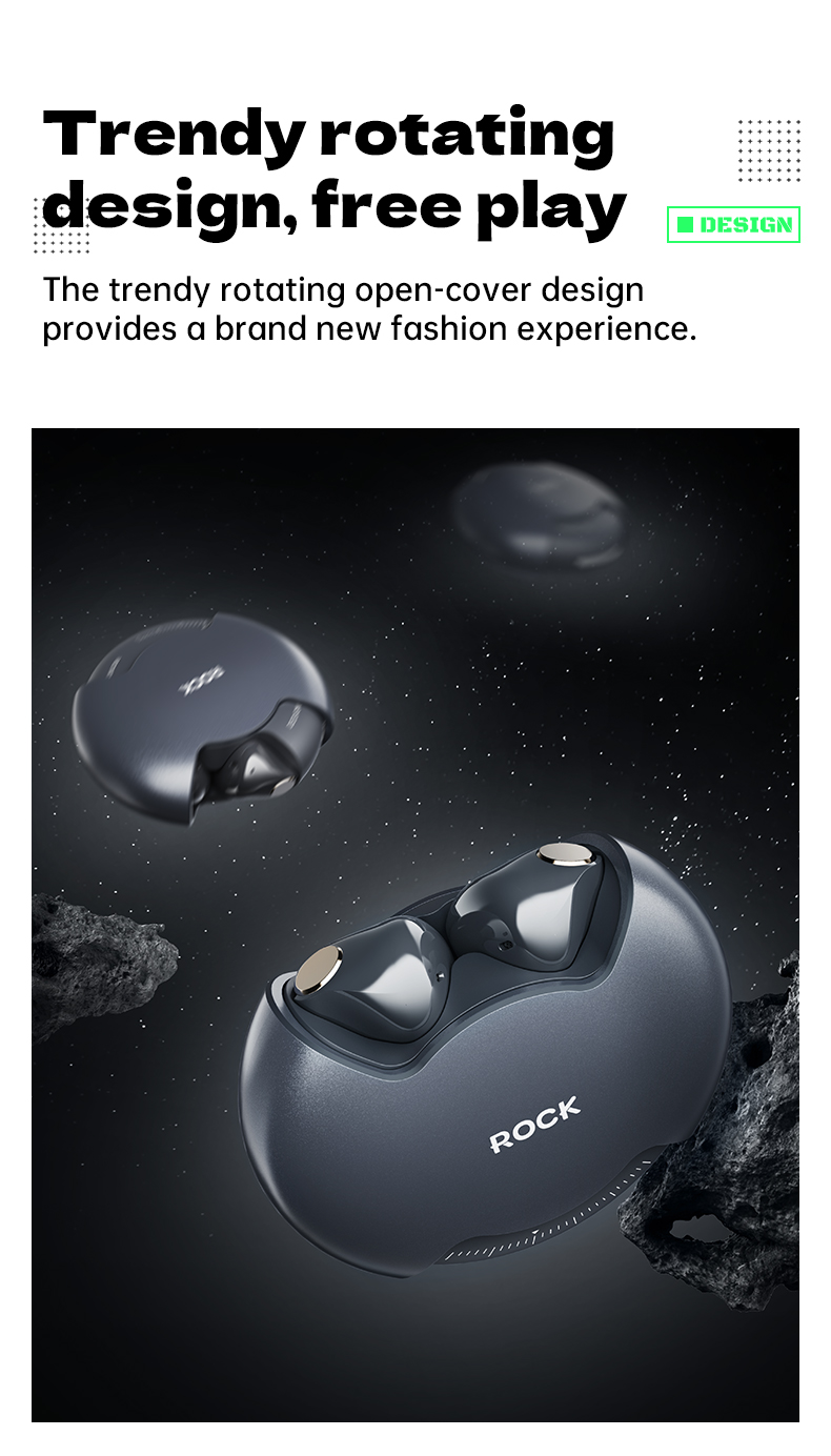 Rock Space Rotating TWS Earphones Wireless Earbuds Bluetooth 5.3 Built ...
