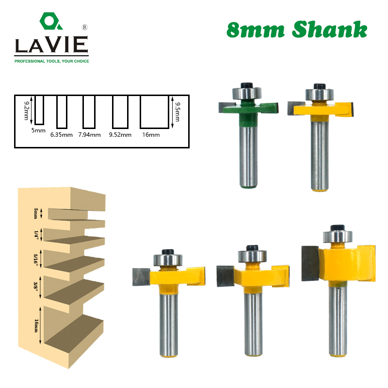 LAVIE 5pcs 8mm Shank T Slot Router Bit Bit with Bearing Wood Slotting ...