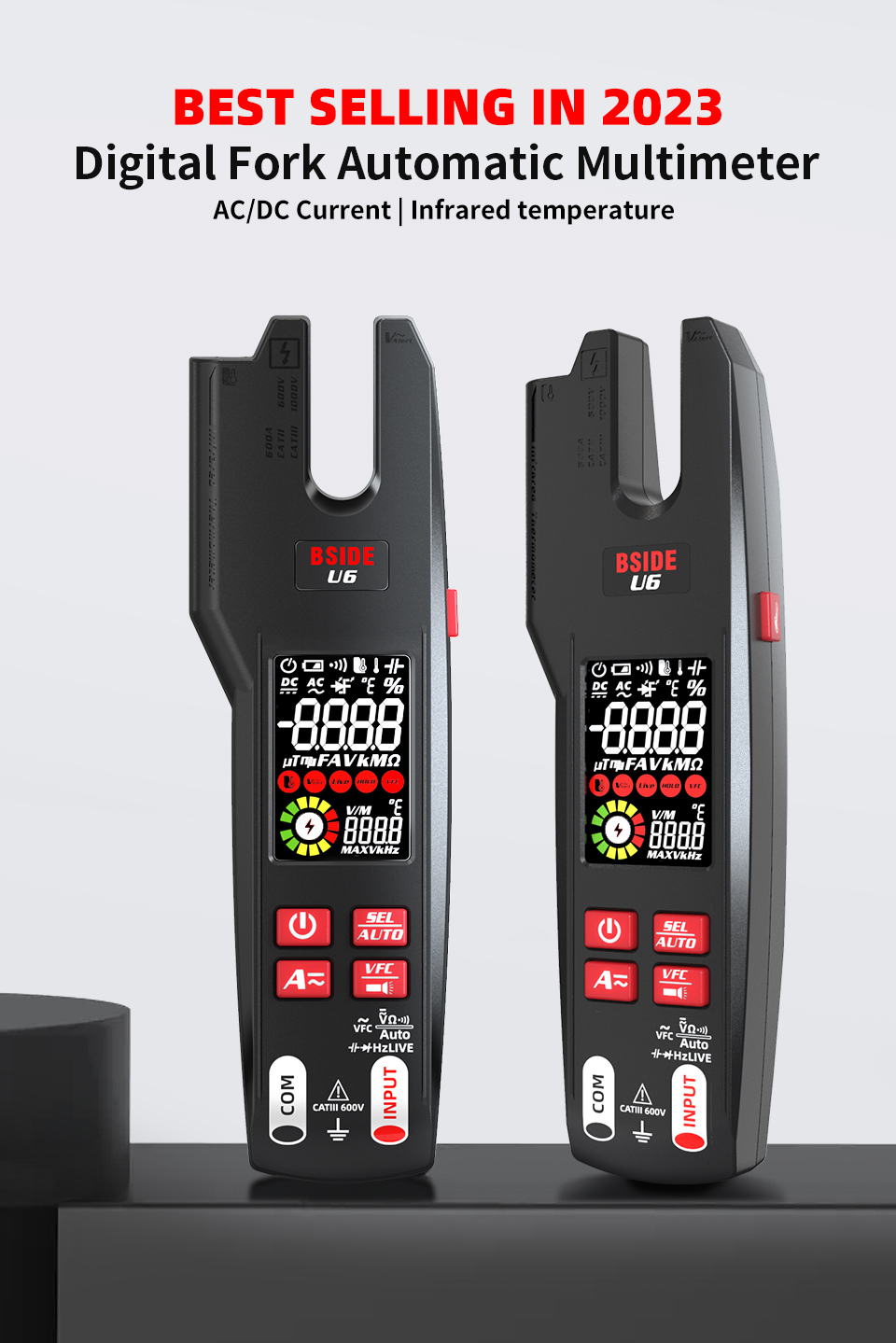 U6 Digital Fork Clamp Meter 600A Current Open Jaw Ammeter Multimeter DC ...