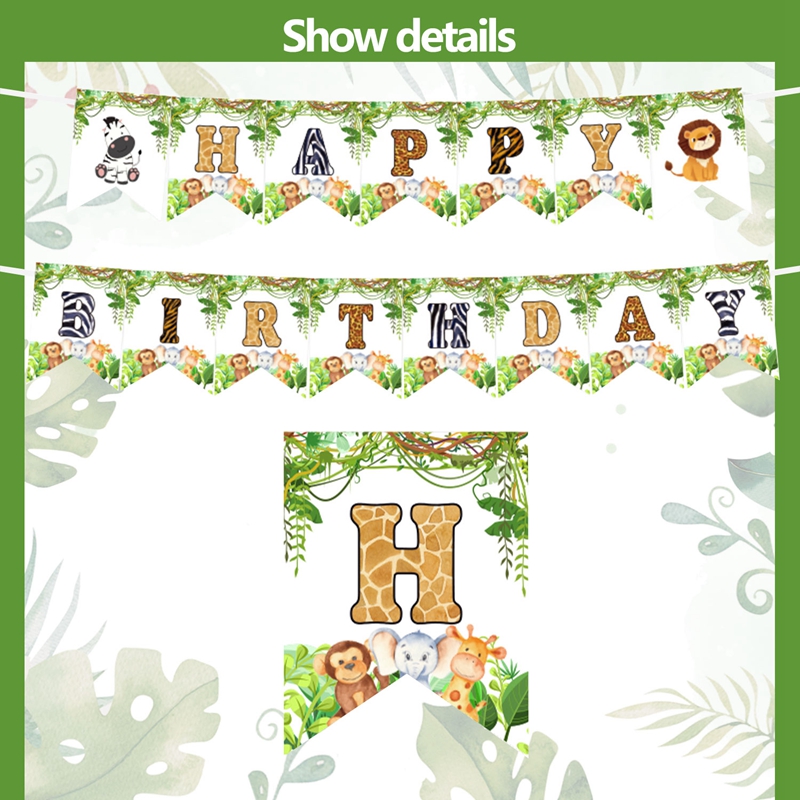 1PC Jungle Safari Happy Birthday Banner Safari Theme Party Decorations ...