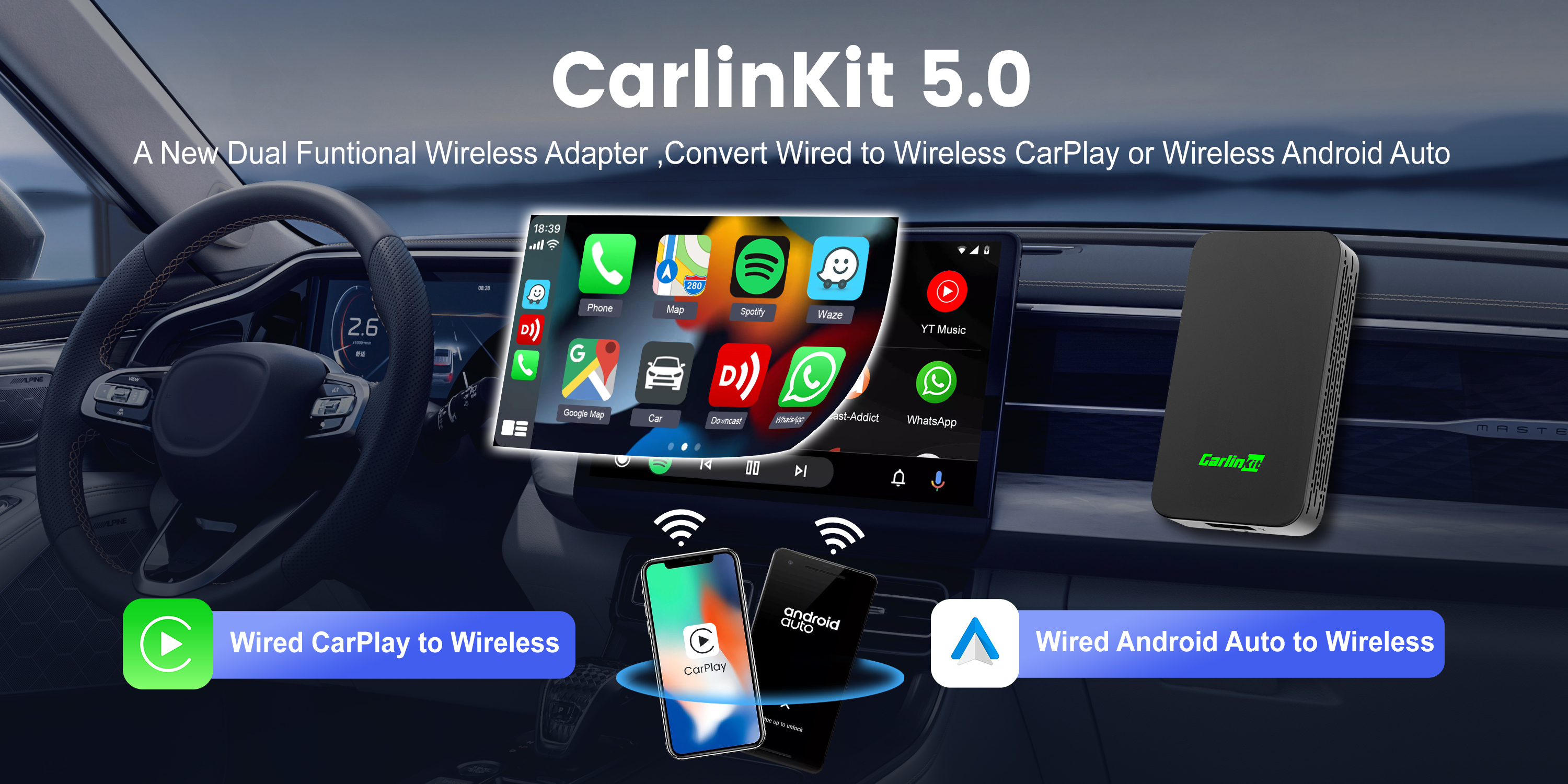 Official Genuine Carlinkit CarPlay box for android system car, wireless android auto wireless ...