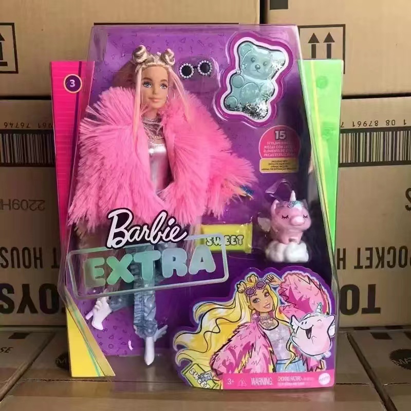 Barbie Extra Doll & Accessories with Pink-Streaked Blonde Crimped Hair ...