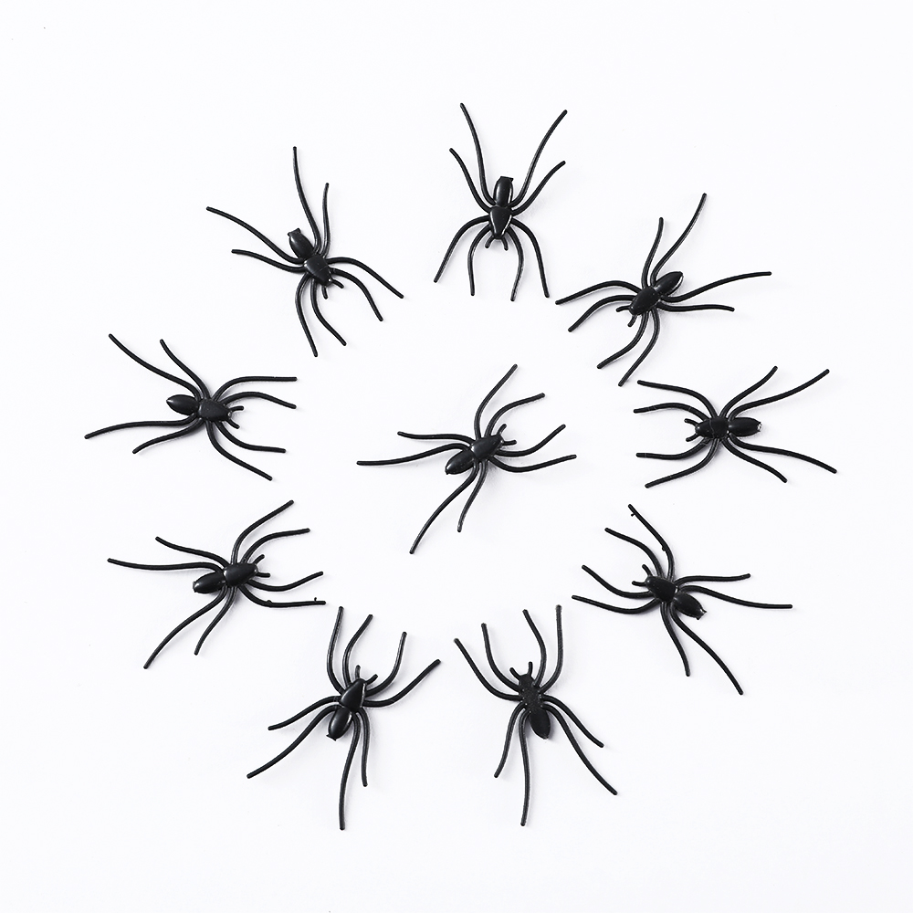 50pcs Black Spider Simulation Tricky Toy Haunted House Spider Web Bar ...