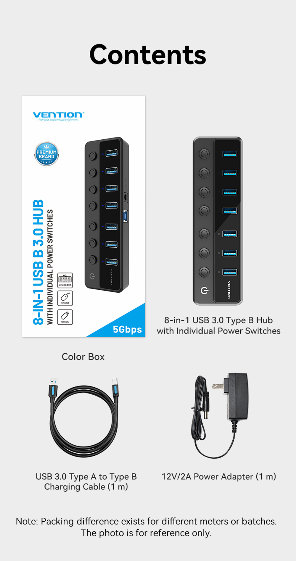 Vention 8-in-1 USB 3.0 Hub Adapter With Individual Power Switches 5Gbps ...