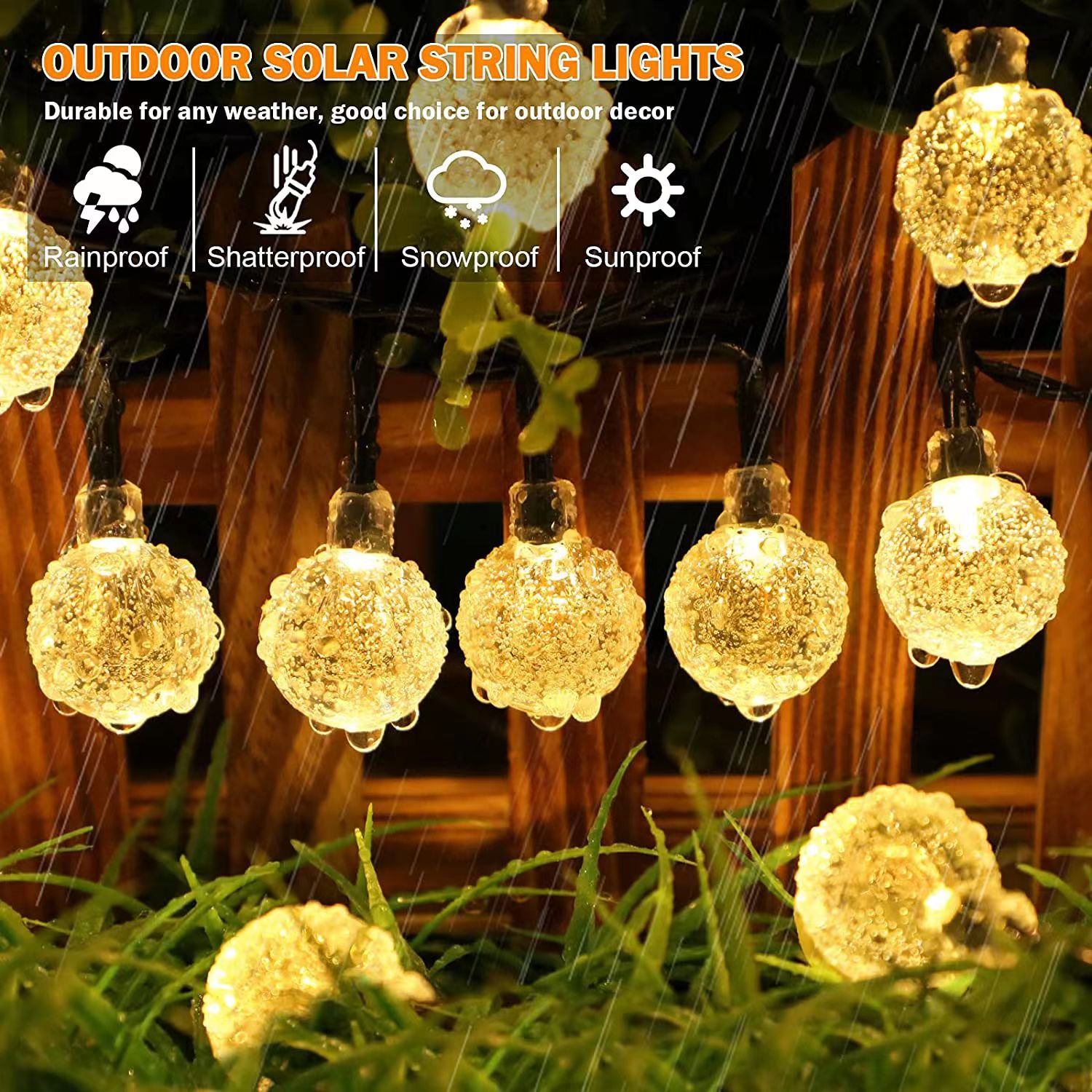 Solar Christmas lights Crystal ball 2M 5M 7M 12M Outdoor Waterproof Led ...